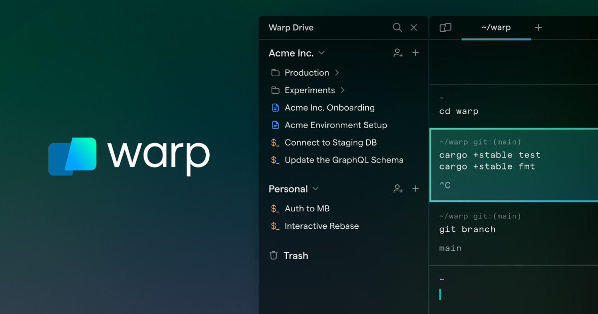 Warp, the reimagined terminal with a modern UX and text editor | Warp
